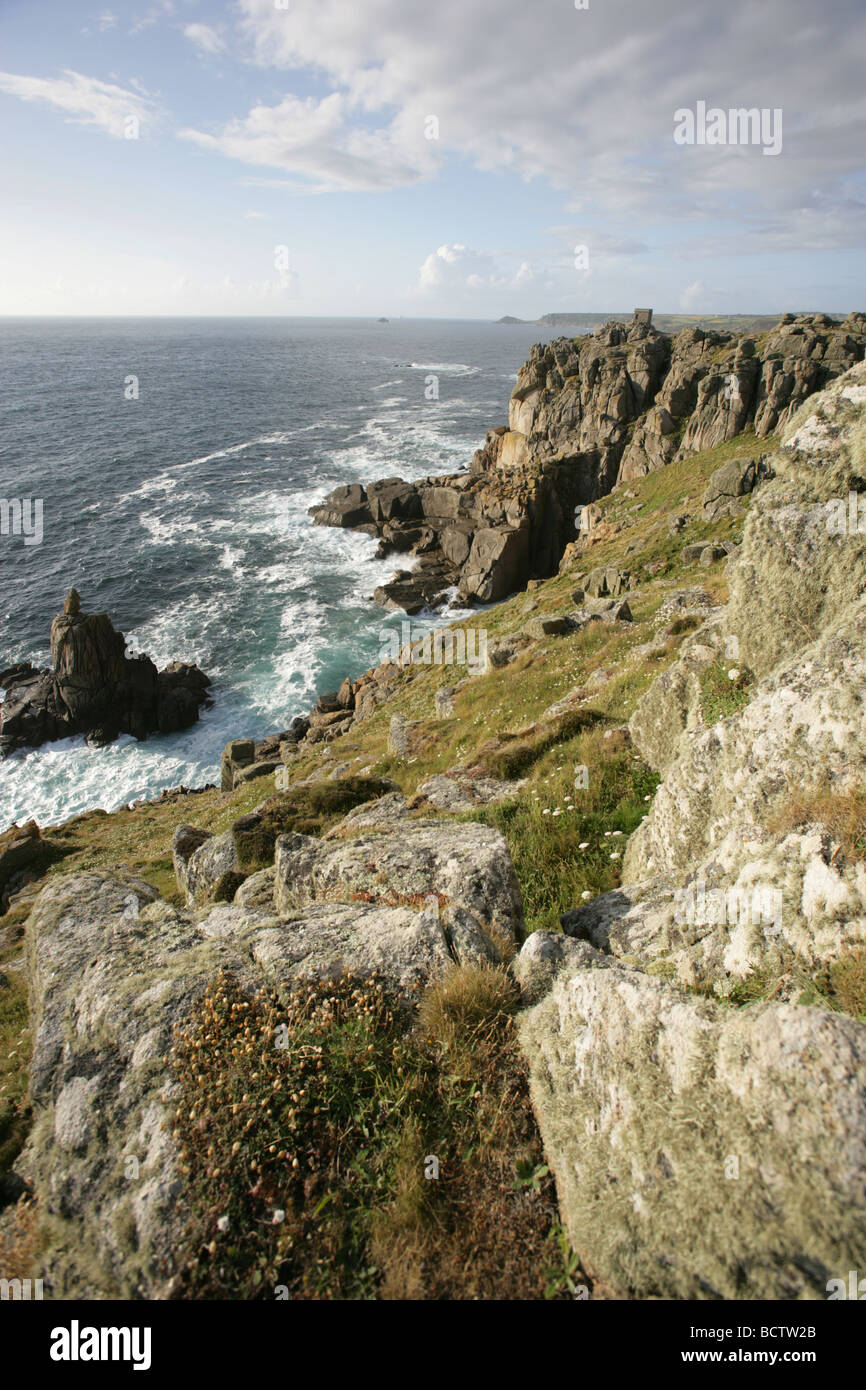 Area of Sennen, England. View of Pedn-men-du cliff with Cape Cornwall ...