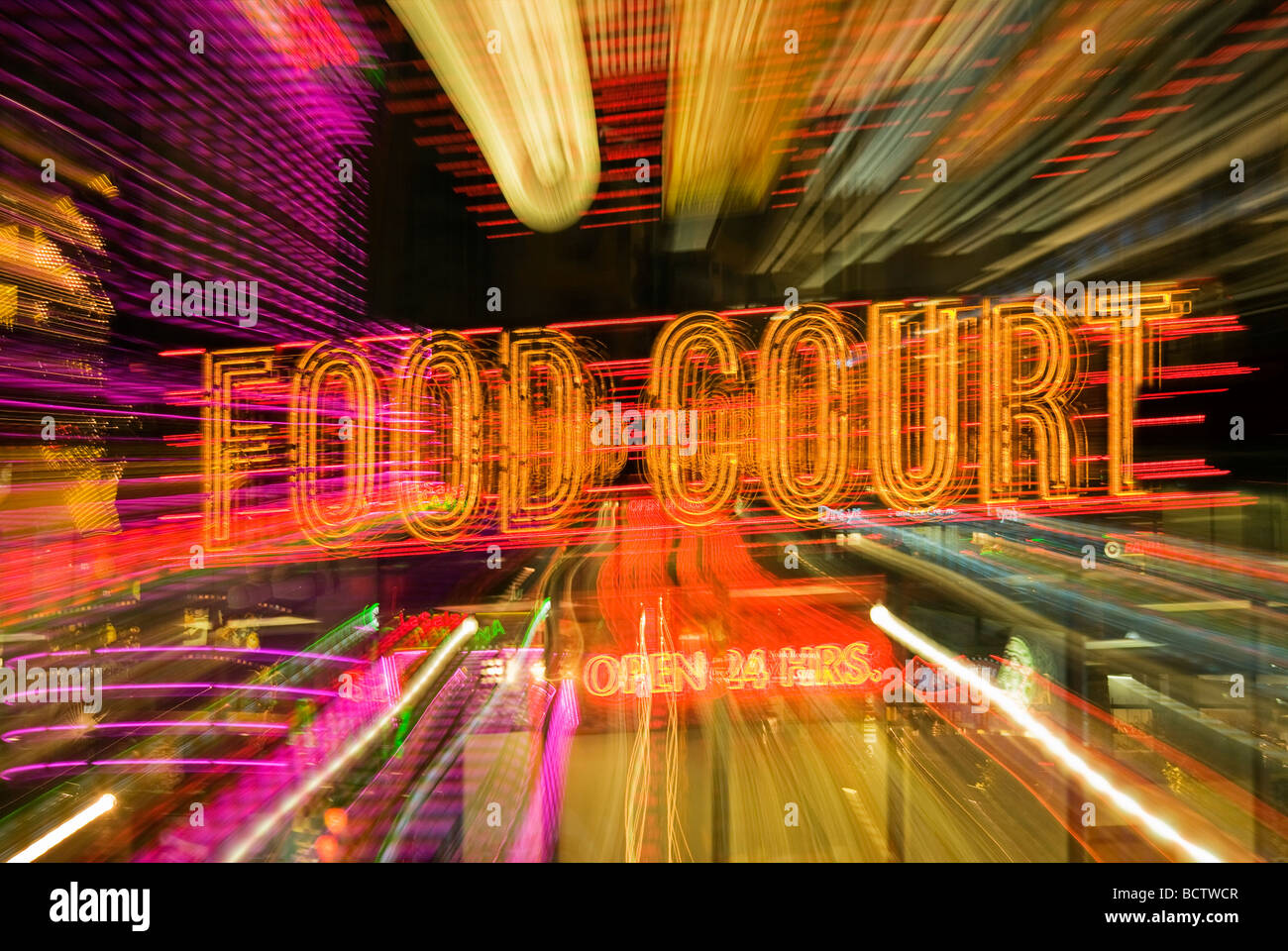 Illuminated Neon Light Food Court Sign, Las Vegas, Nevada, USA Stock ...