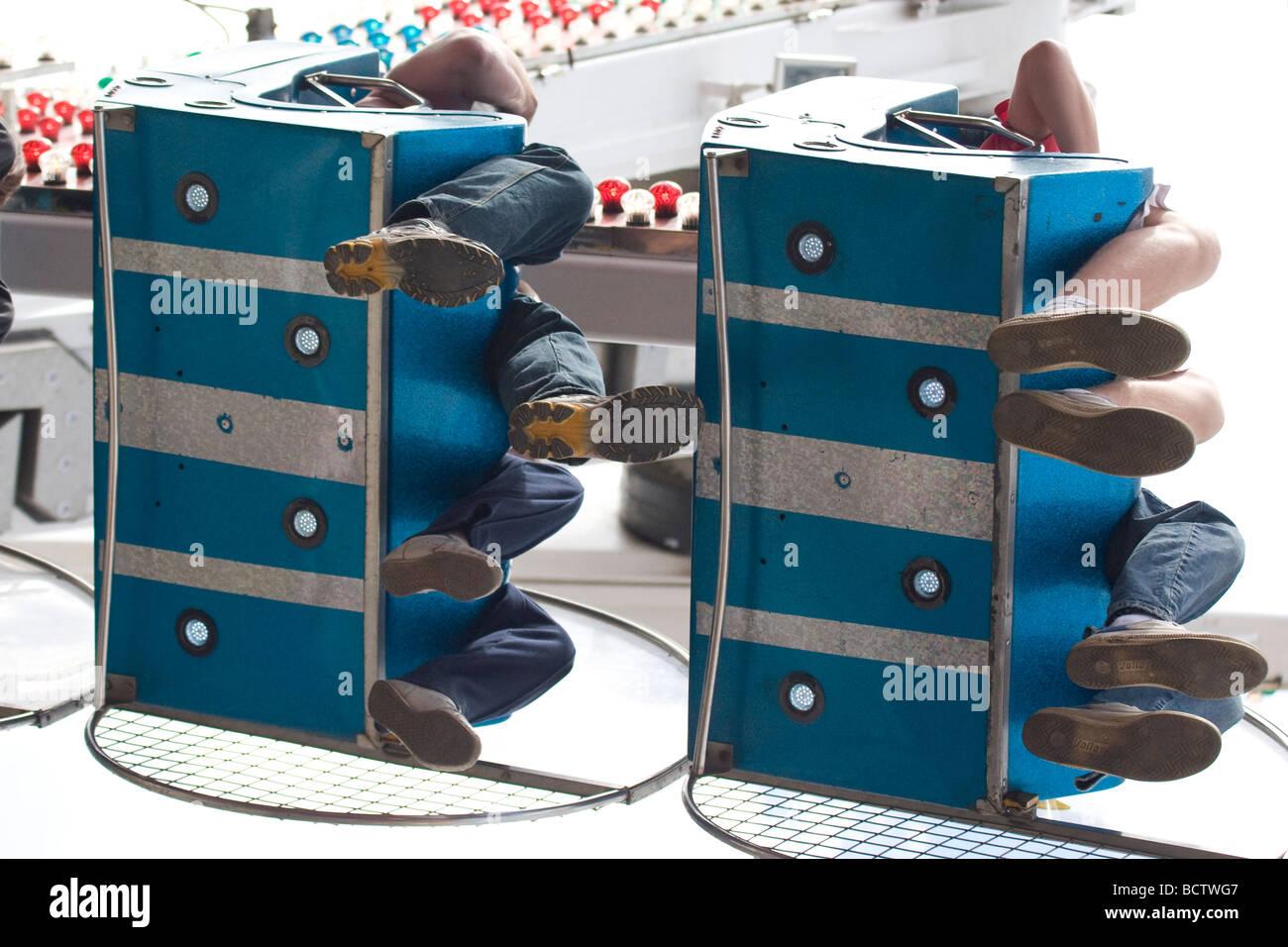 Feet visible of people while riding a rollercoaster at the Adelaide ...