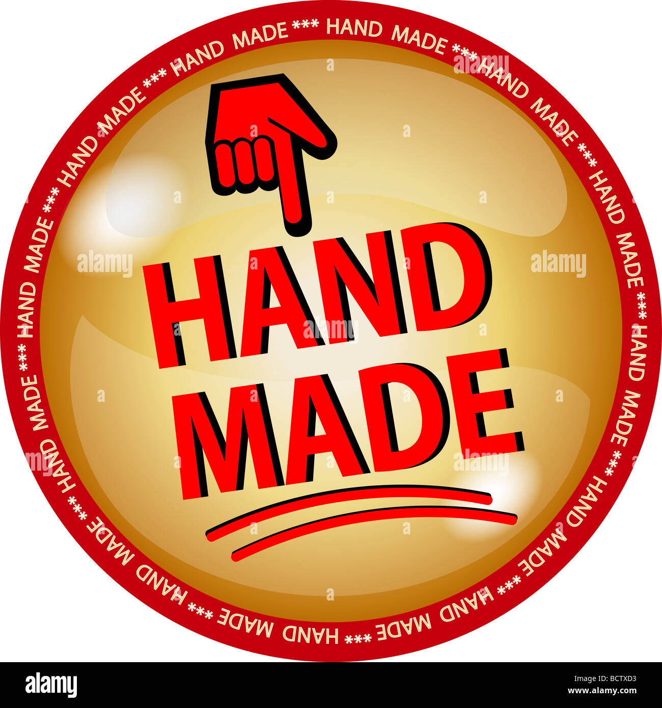 illustration of a golden hande made button Stock Photo - Alamy