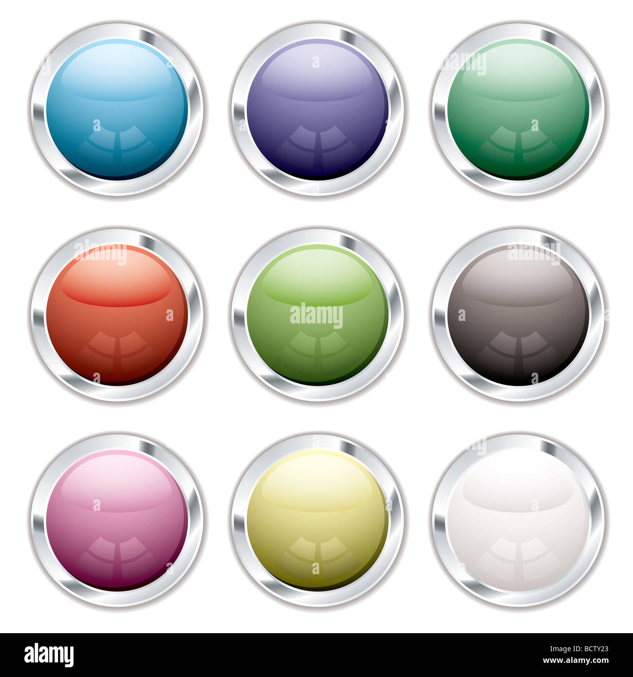 Collection of nine round icons with silver bevel and shadow Stock Photo ...