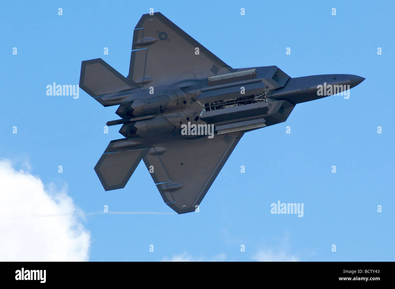 An F 22 Raptor during a flight demonstration at the Miramar Airshow ...