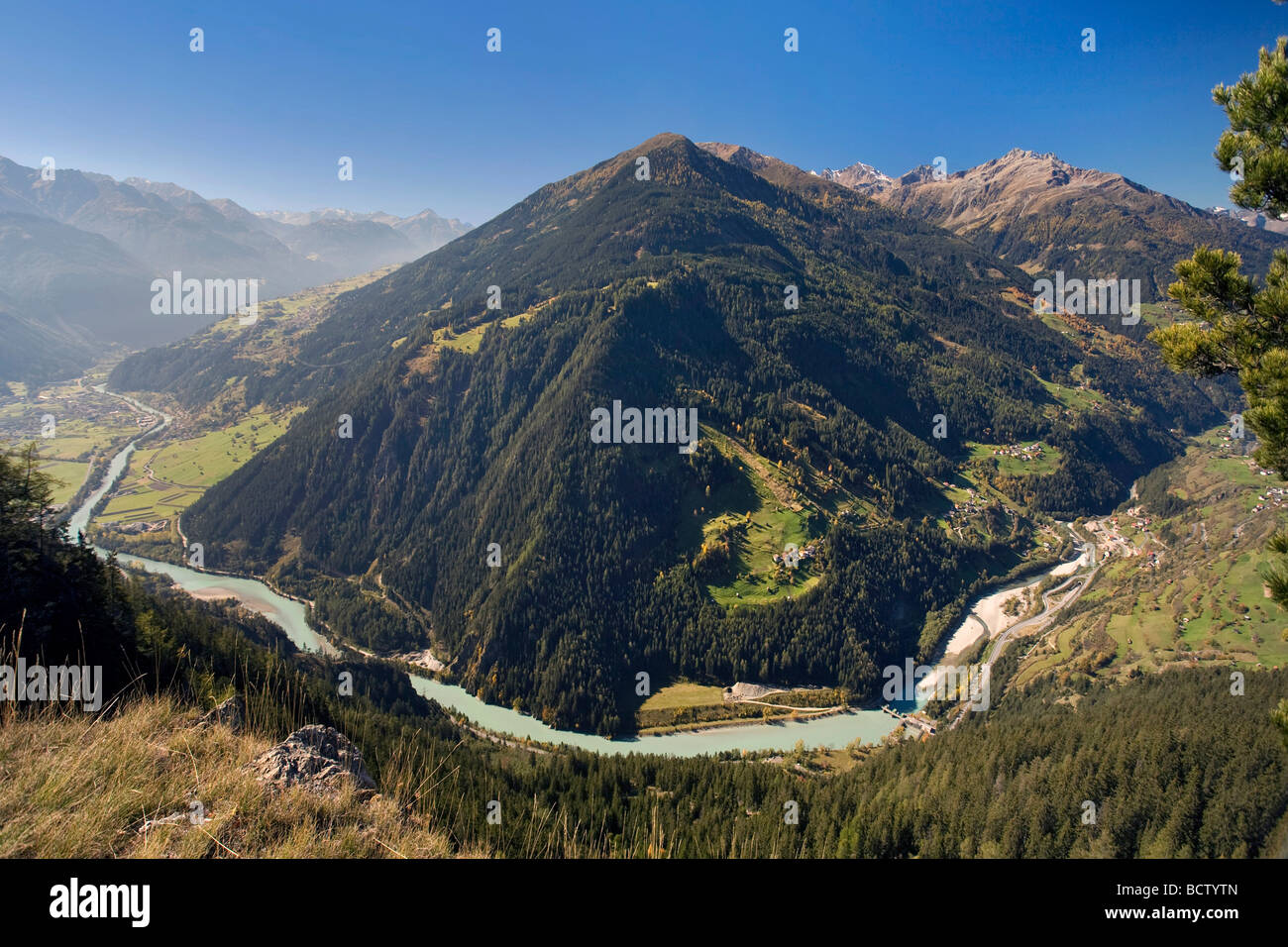 Inn sinuosity, Pillerhoehe valley, Am Gachenblick, Gach view, Fisser ...