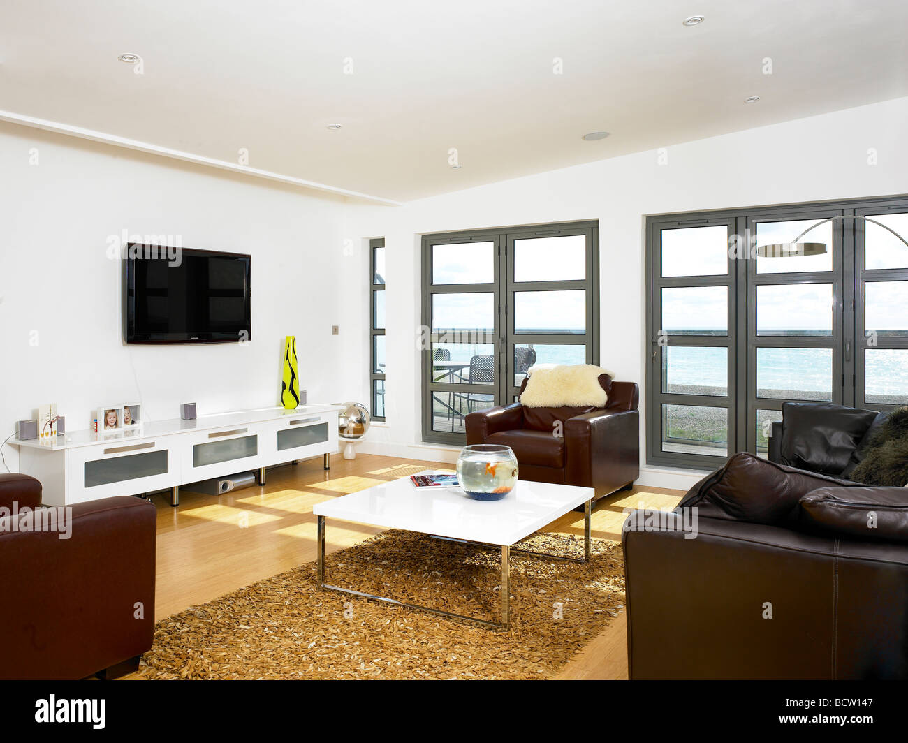Interior of a modern open plan living area in a self built modern ...