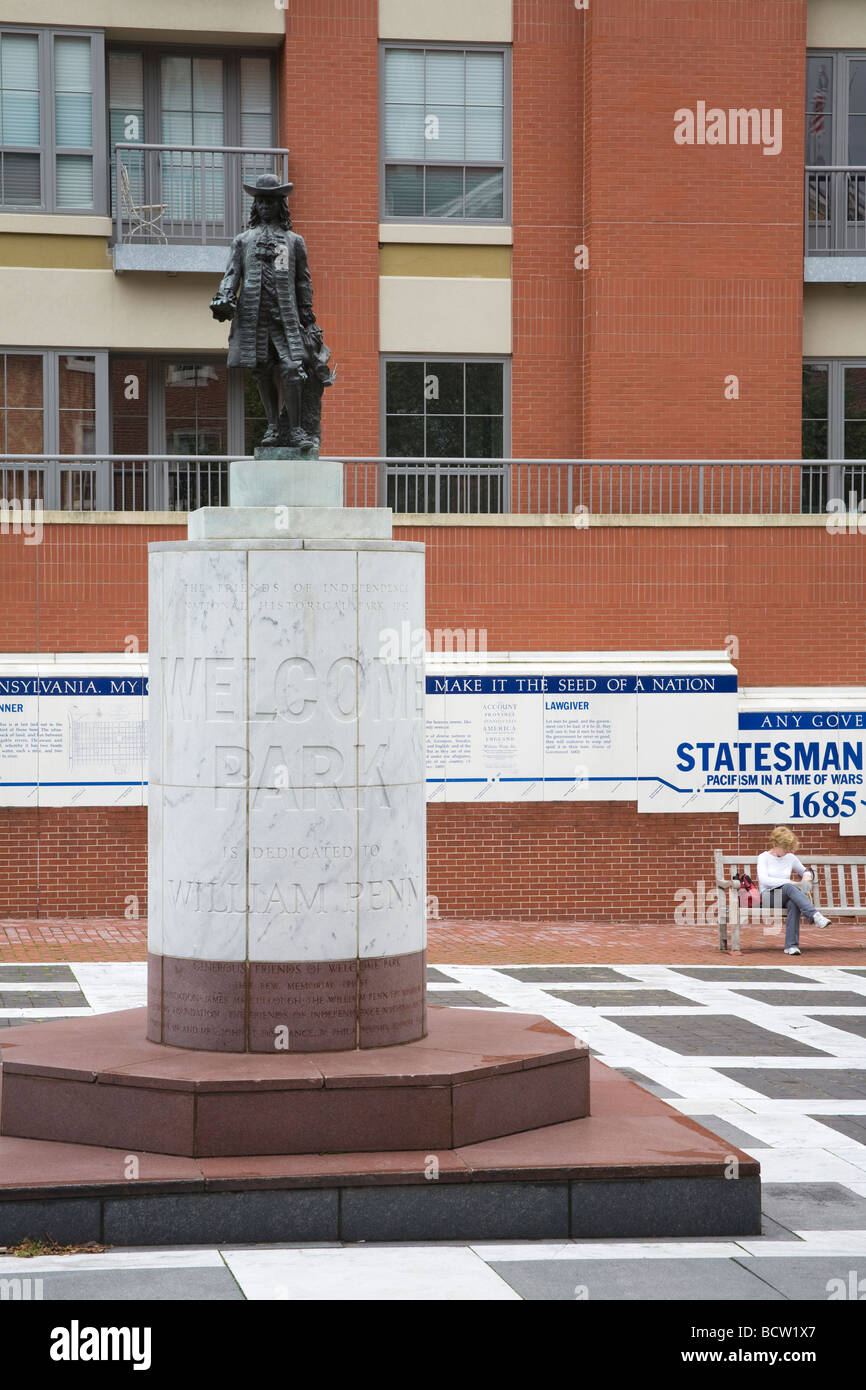 William Penn Statue in a park, Welcome Park, Independence National ...