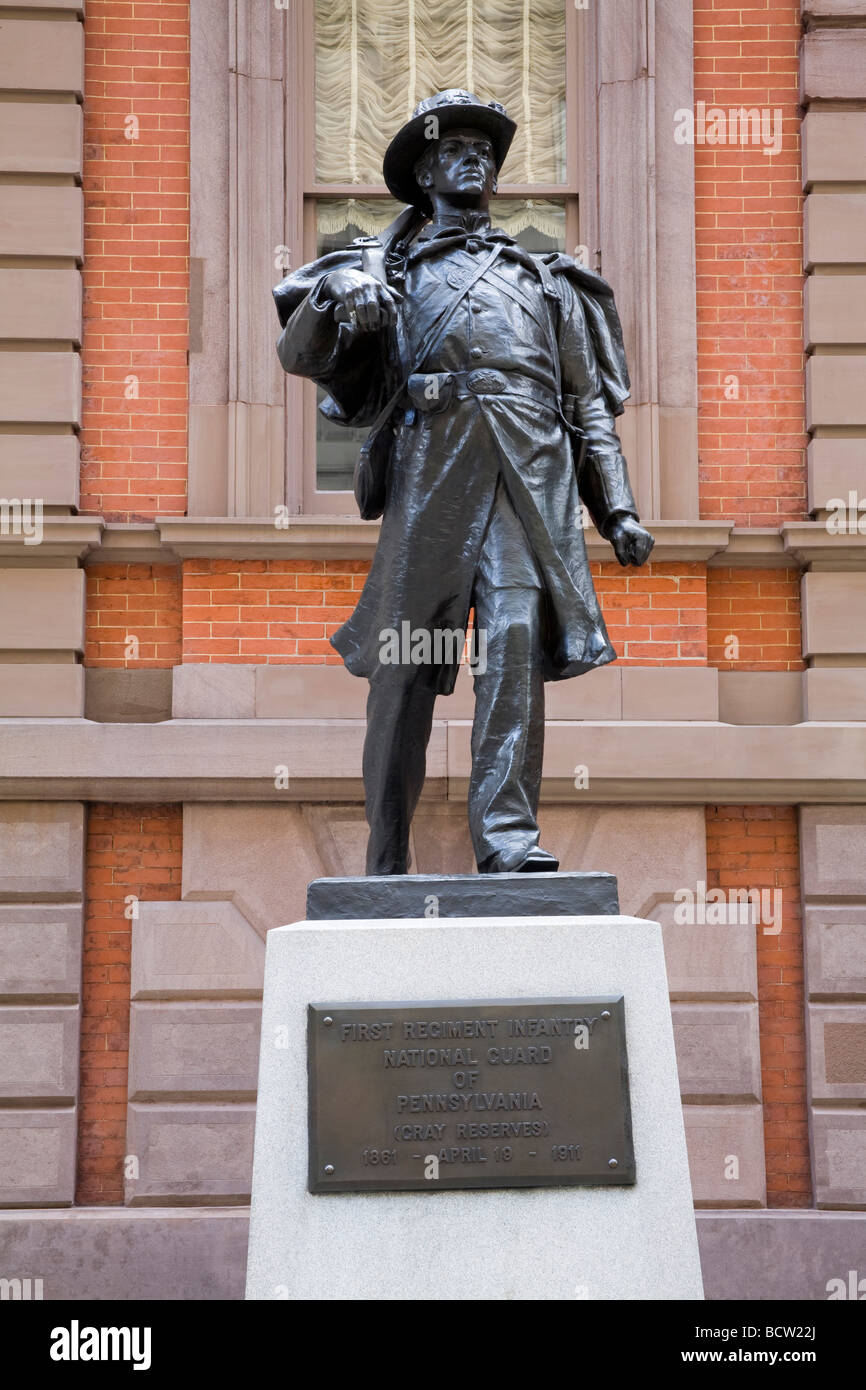 Statue of a soldier at a street, Union League Of Philadelphia, Broad ...