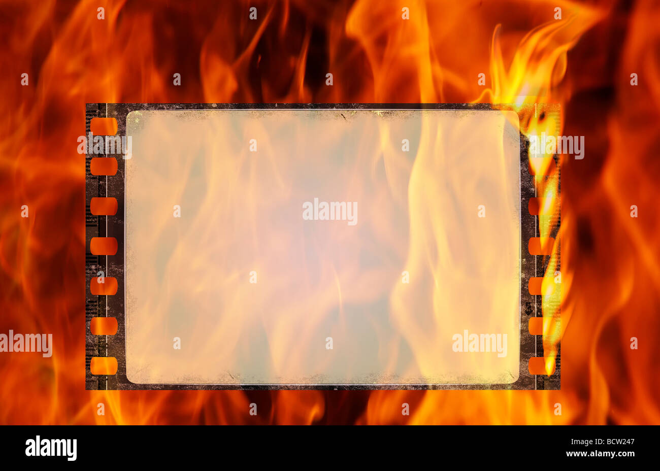 Burning old film frame in grunge style Stock Photo - Alamy