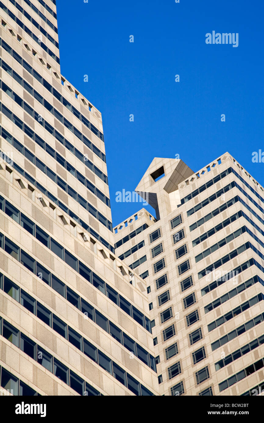 Low angle view of commercial buildings One and Two Commerce Towers ...