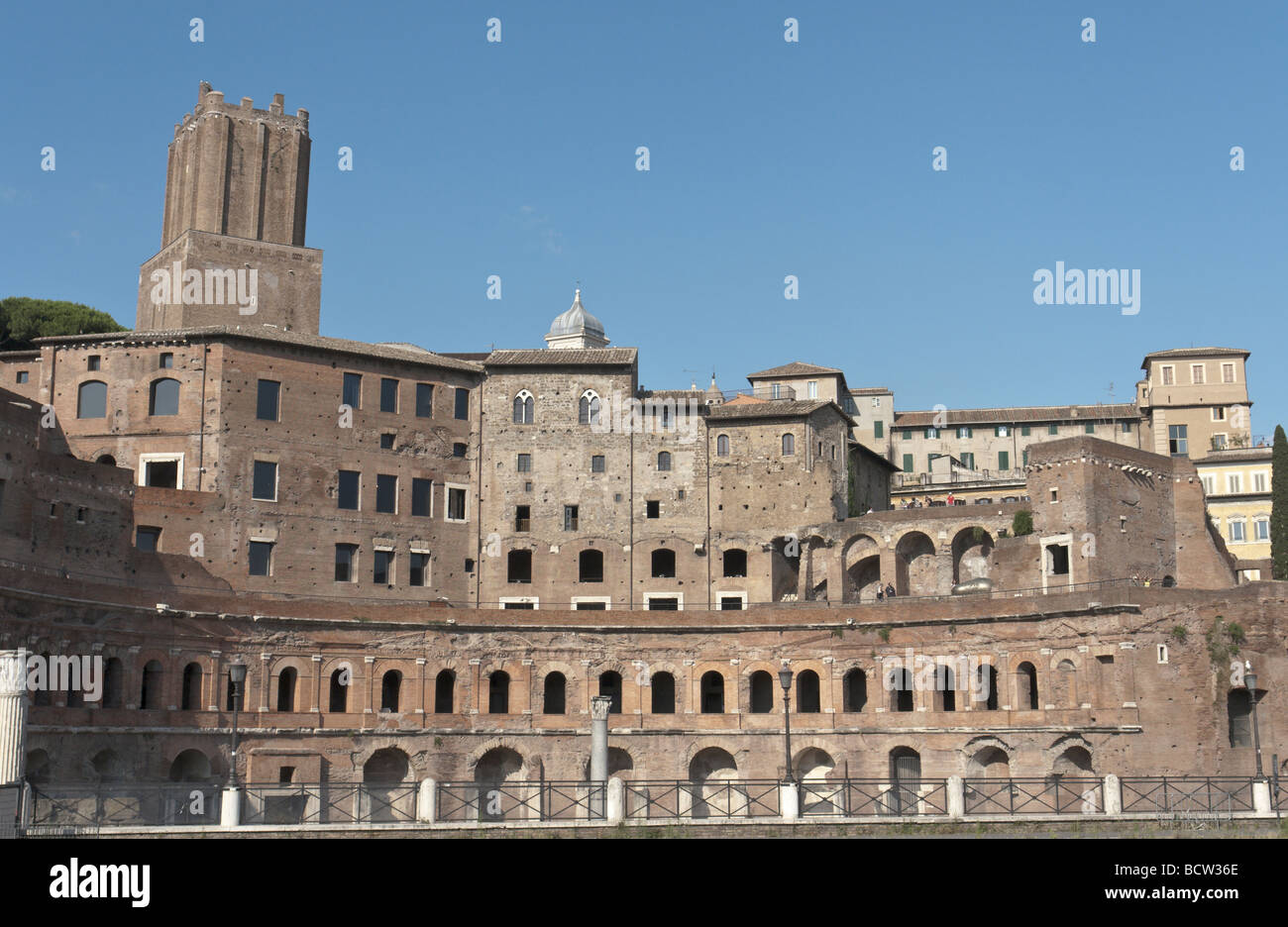 Rome, Italy. Trajan's Market. In the background the leaning tower known ...
