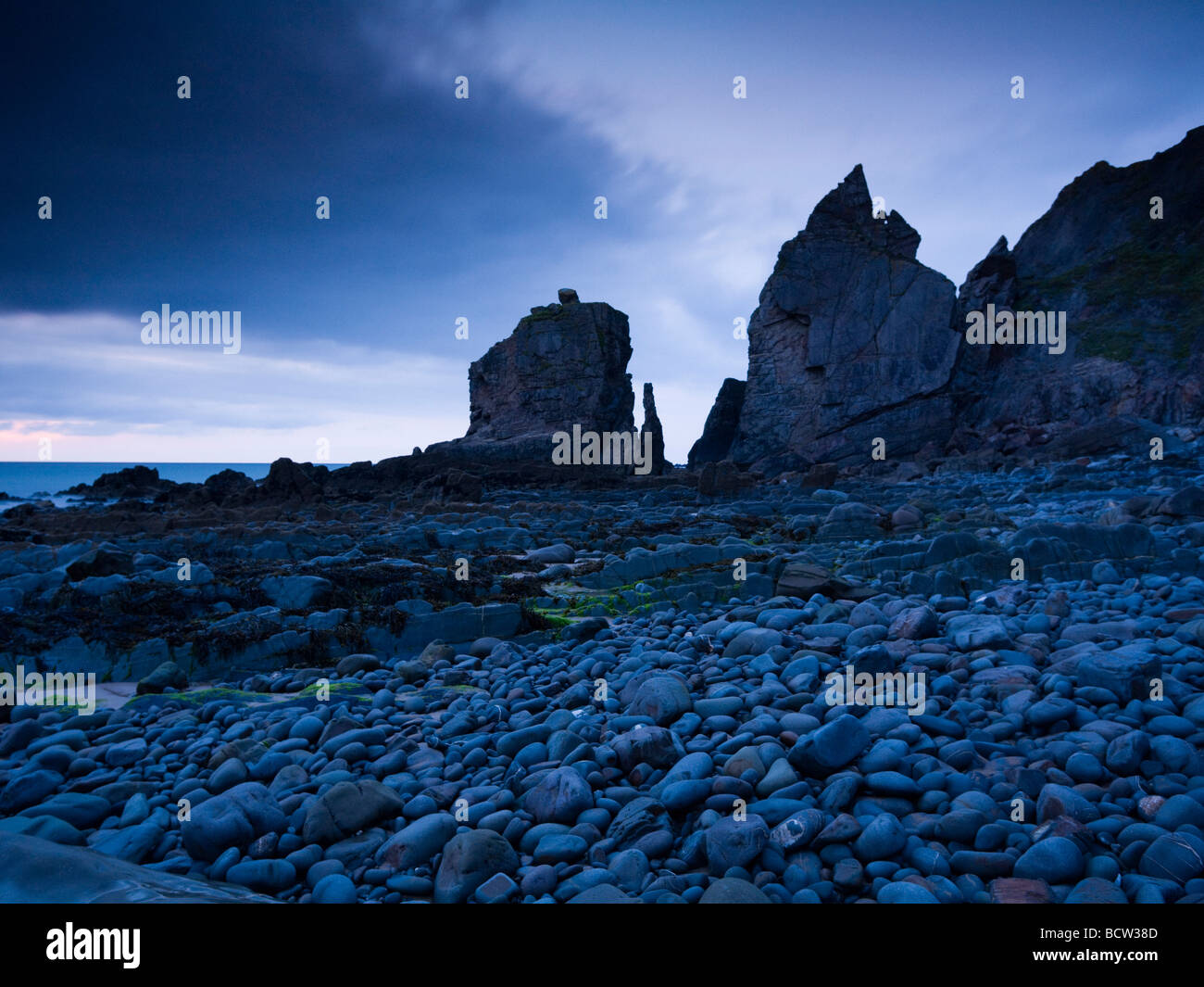 Sea Stacks on the beach at Sandy Mouth North Cornwall UK Stock Photo ...