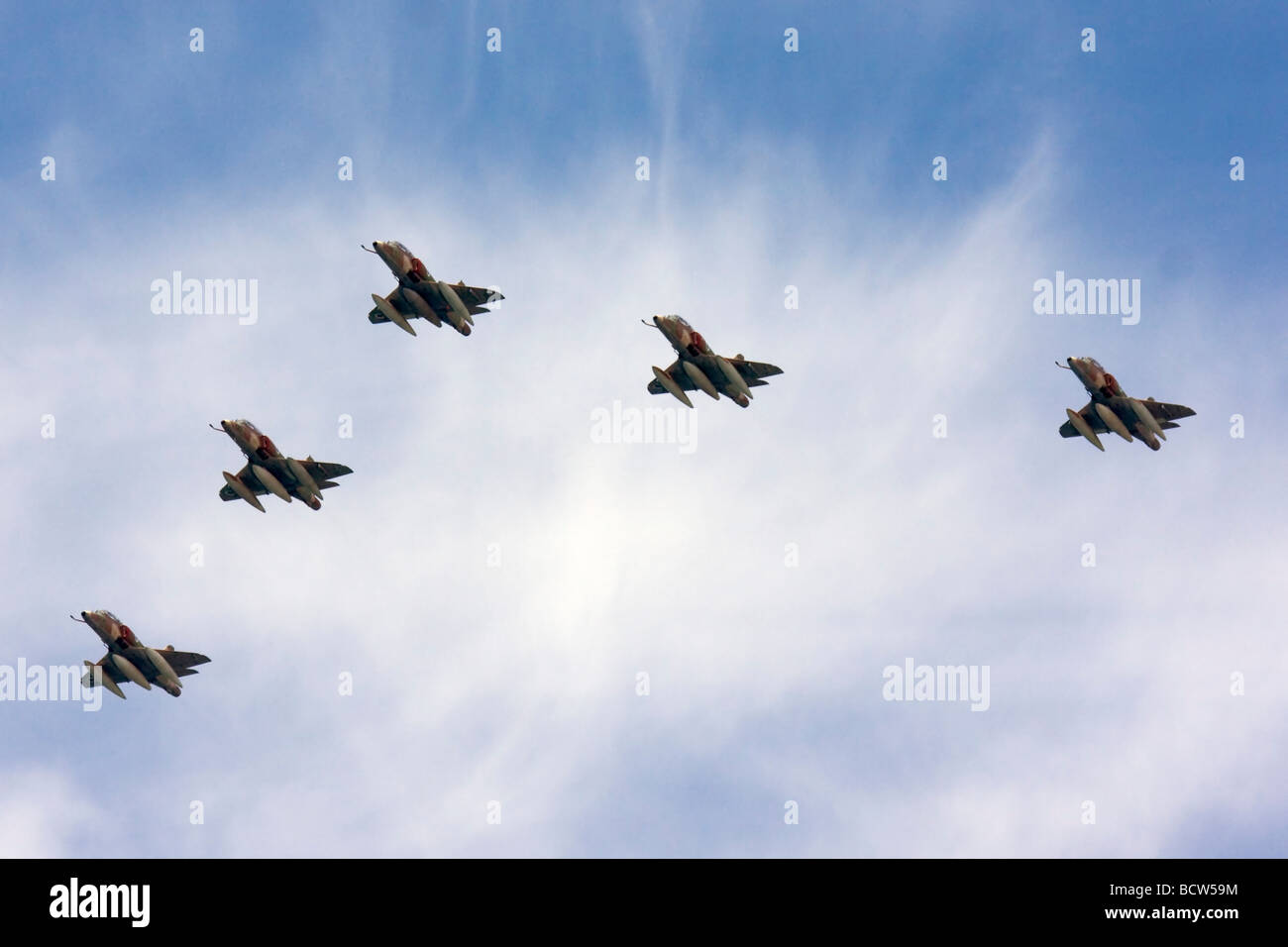 Israeli Air Force Mcdonnell Douglas Skyhawk fighter jet in formation ...