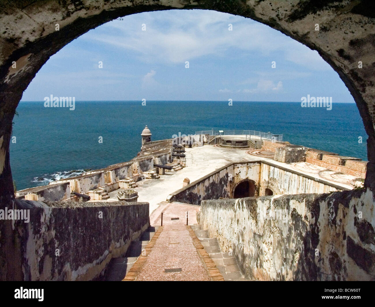 Sea viewed from an arch of a castle, El Morro, Old San Juan, San Juan ...