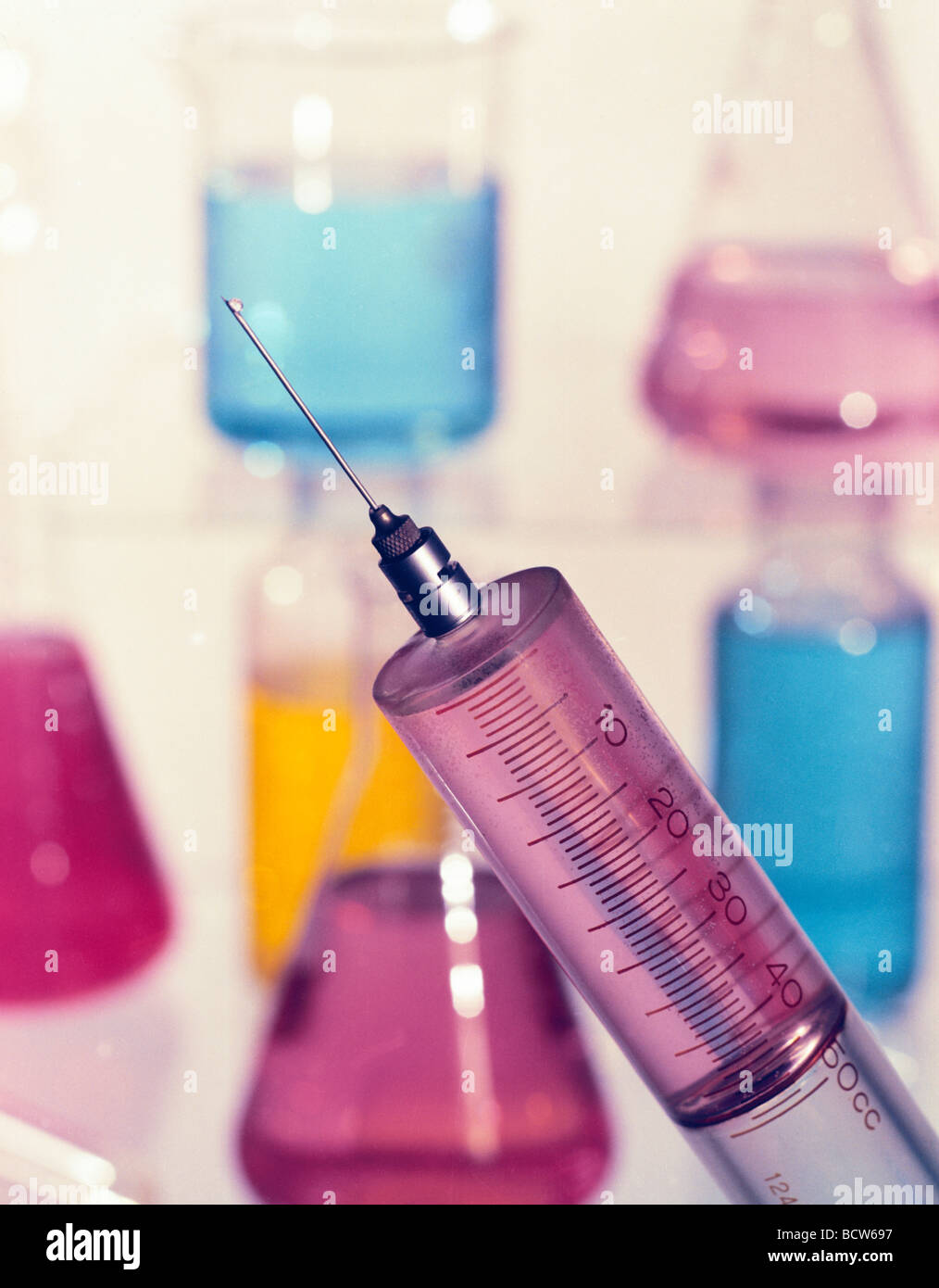 Medical injection with flasks in a laboratory Stock Photo - Alamy