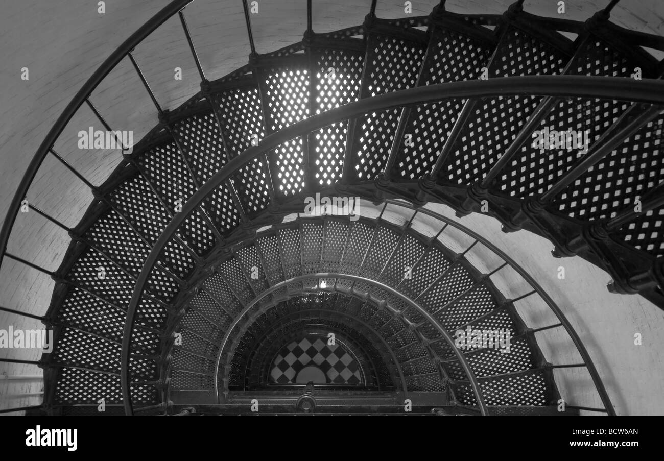 View looking down inside the tower and spiral staircase of the St ...