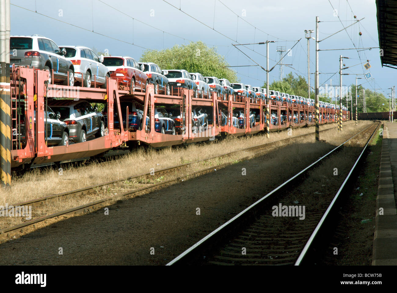 Train transporting cars,Czech Republic Stock Photo - Alamy