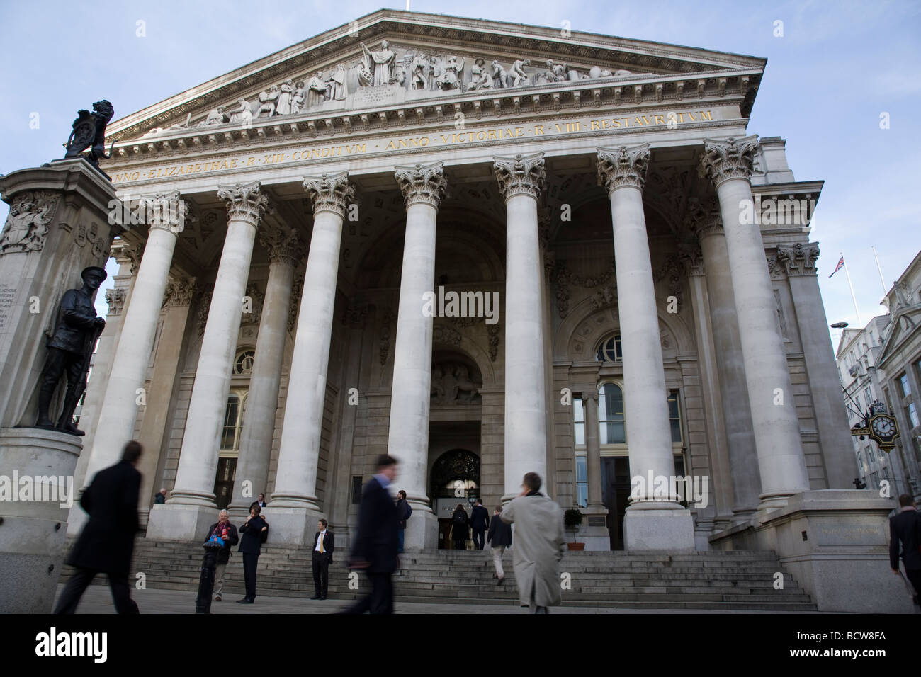 Front entrance to the Royal Exchange in the City of London, England ...
