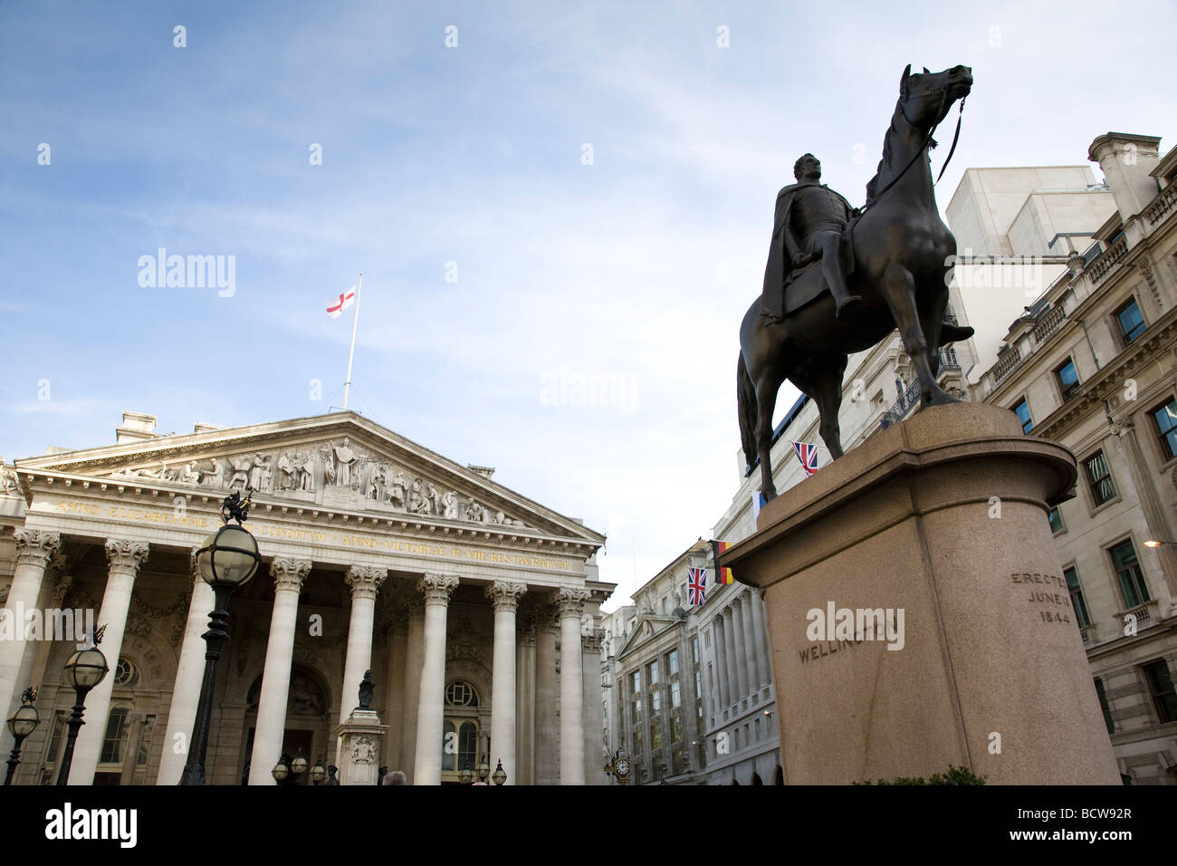 Front entrance to the Royal Exchange in the City of London with the ...