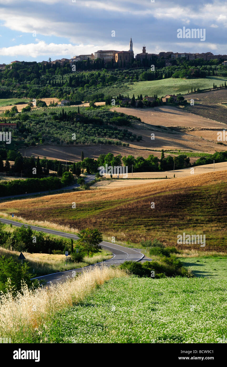 Tuscan landscape with view of Pienza, Val d'Orcia, Tuscany, Italy Stock ...