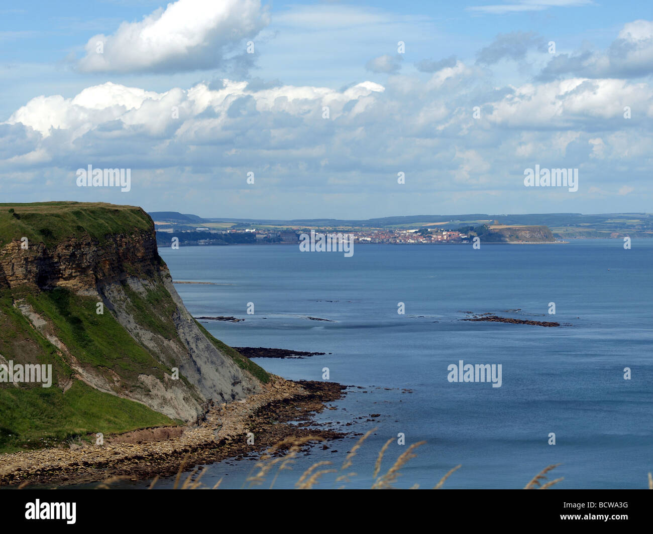 Scarborough bay from the coast path to Filey,North Yorkshire Stock ...