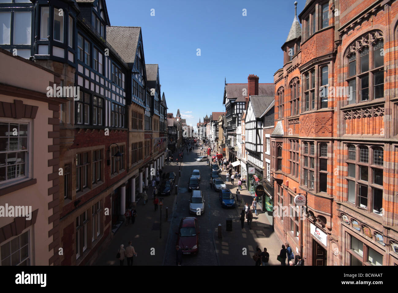 views down bridge street, chester, cheshire, england Stock Photo - Alamy