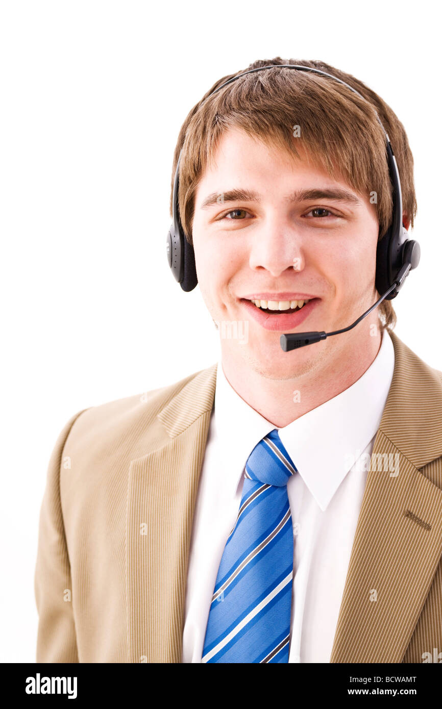 Young man wearing a headset Stock Photo - Alamy
