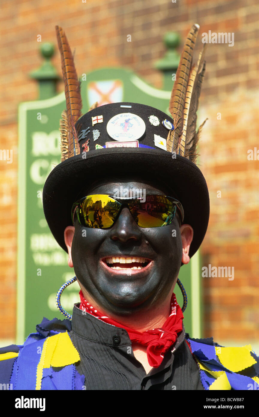 Man with black face paint in Sweeps festival, Rochester, Kent, England ...