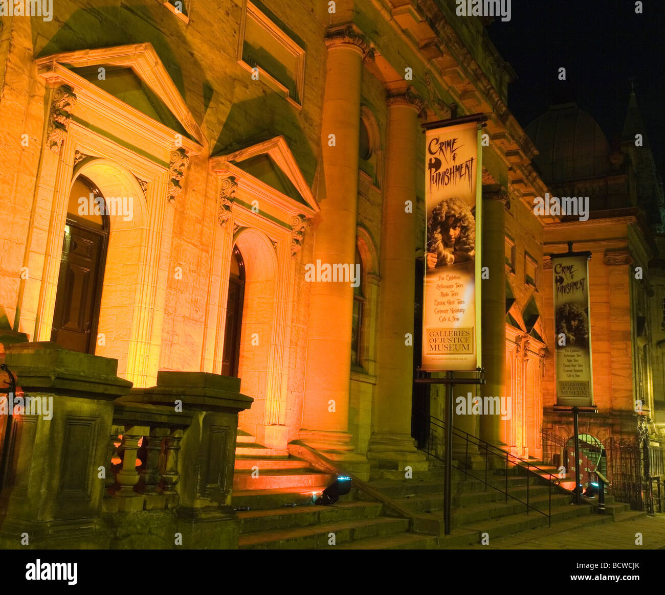 The Galleries of Justice lit up at night, Nottingham City Centre ...