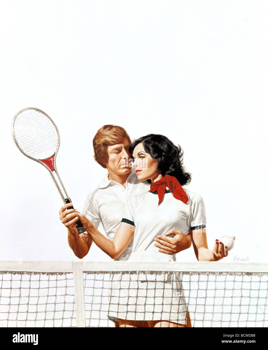 young couple embracing at tennis court by Stanley Borack, 20th century ...