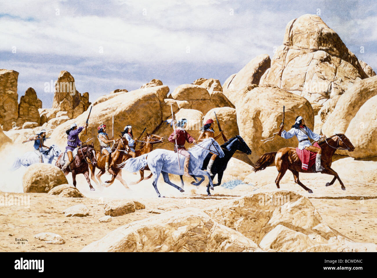 Running Indian warriors by Stanley Borack, 20th century Stock Photo - Alamy