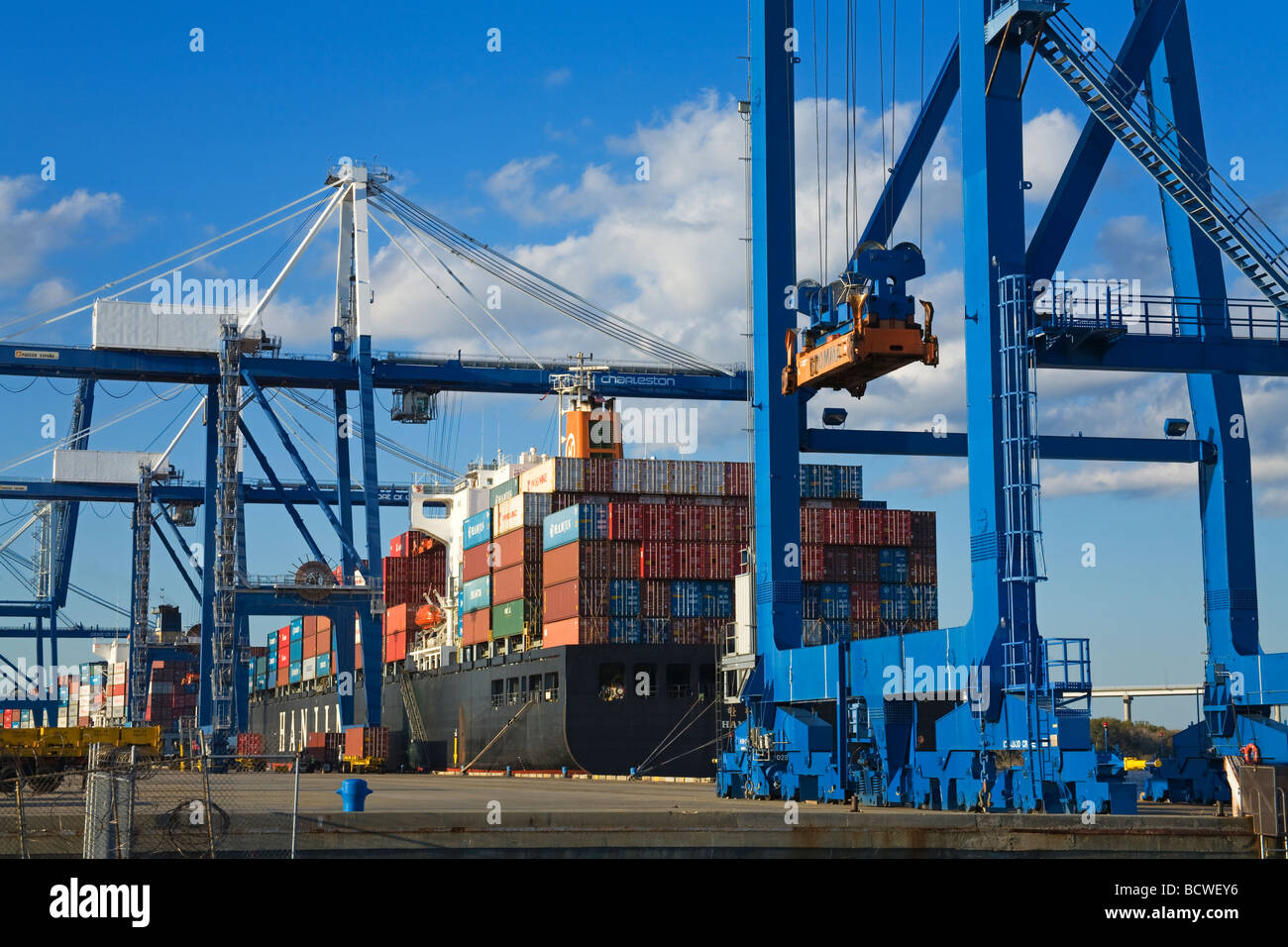 Loaded container ship at a port, Cooper River, Charleston, South ...