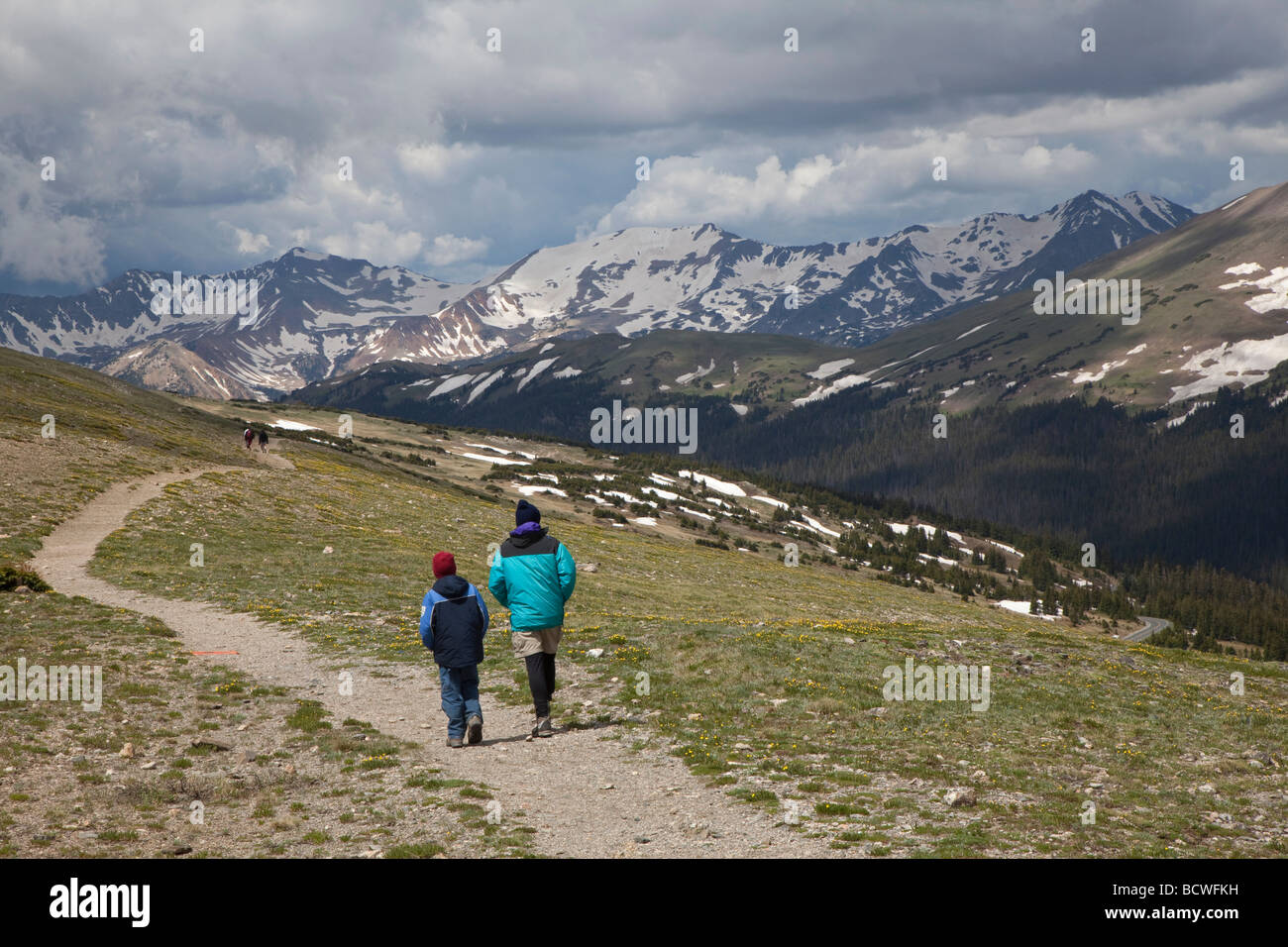 Hikers on Trail Above Tree Line in Rocky Mountain National Park Stock ...