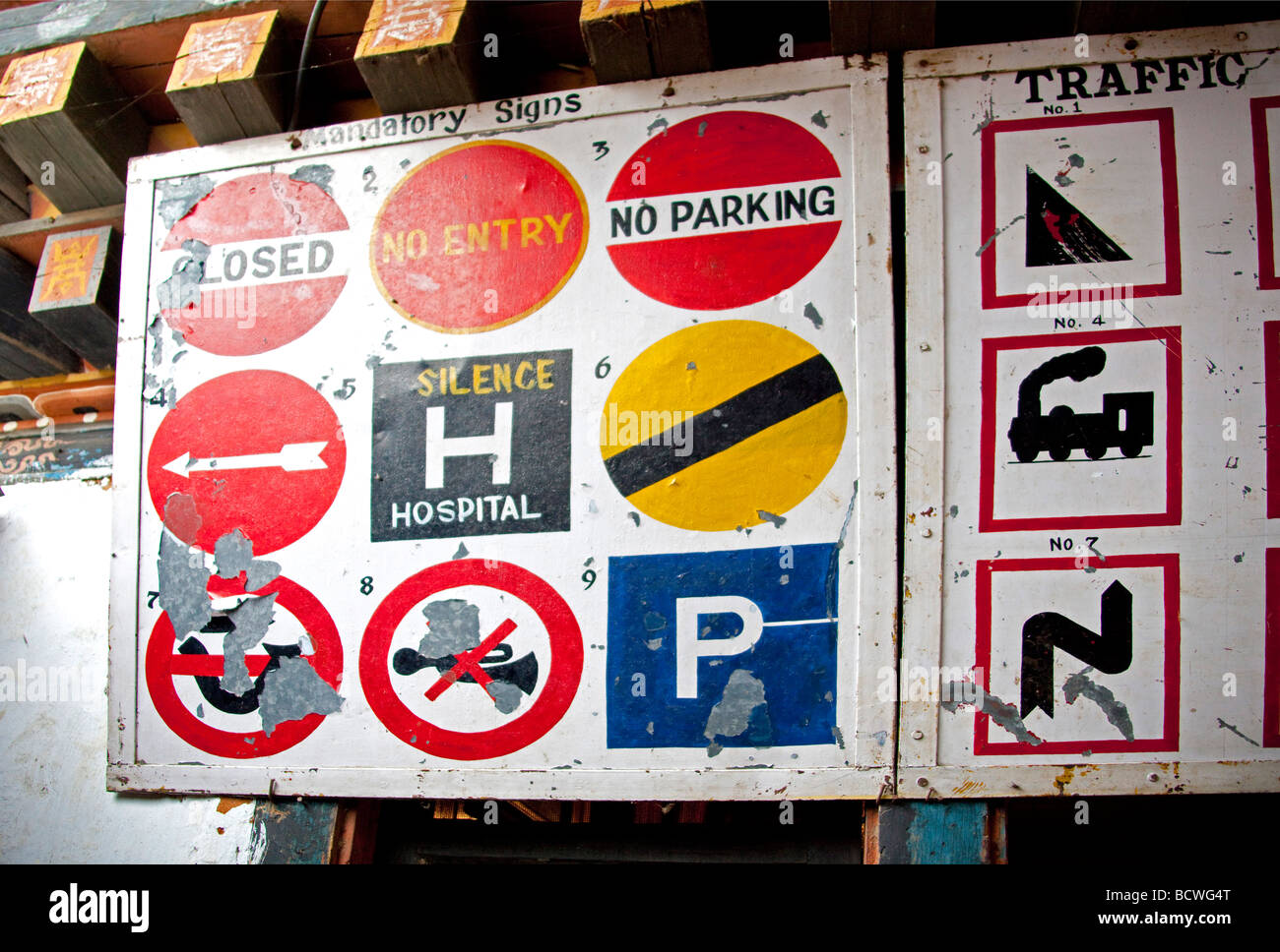 Road signs display at school of motoring, driving school, Wangdue ...