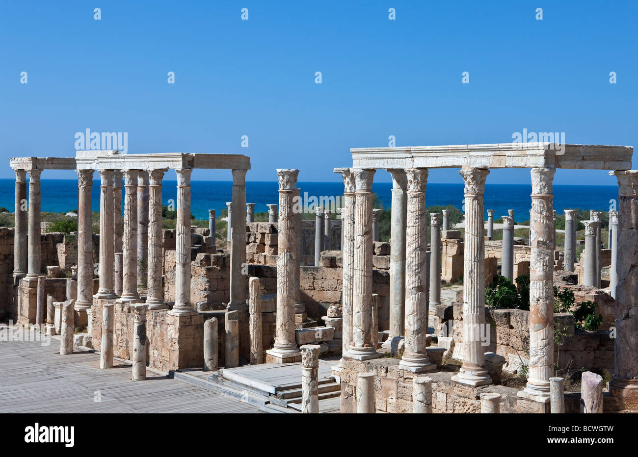 Libya archaeological site of Leptis Magna the theatre Stock Photo - Alamy