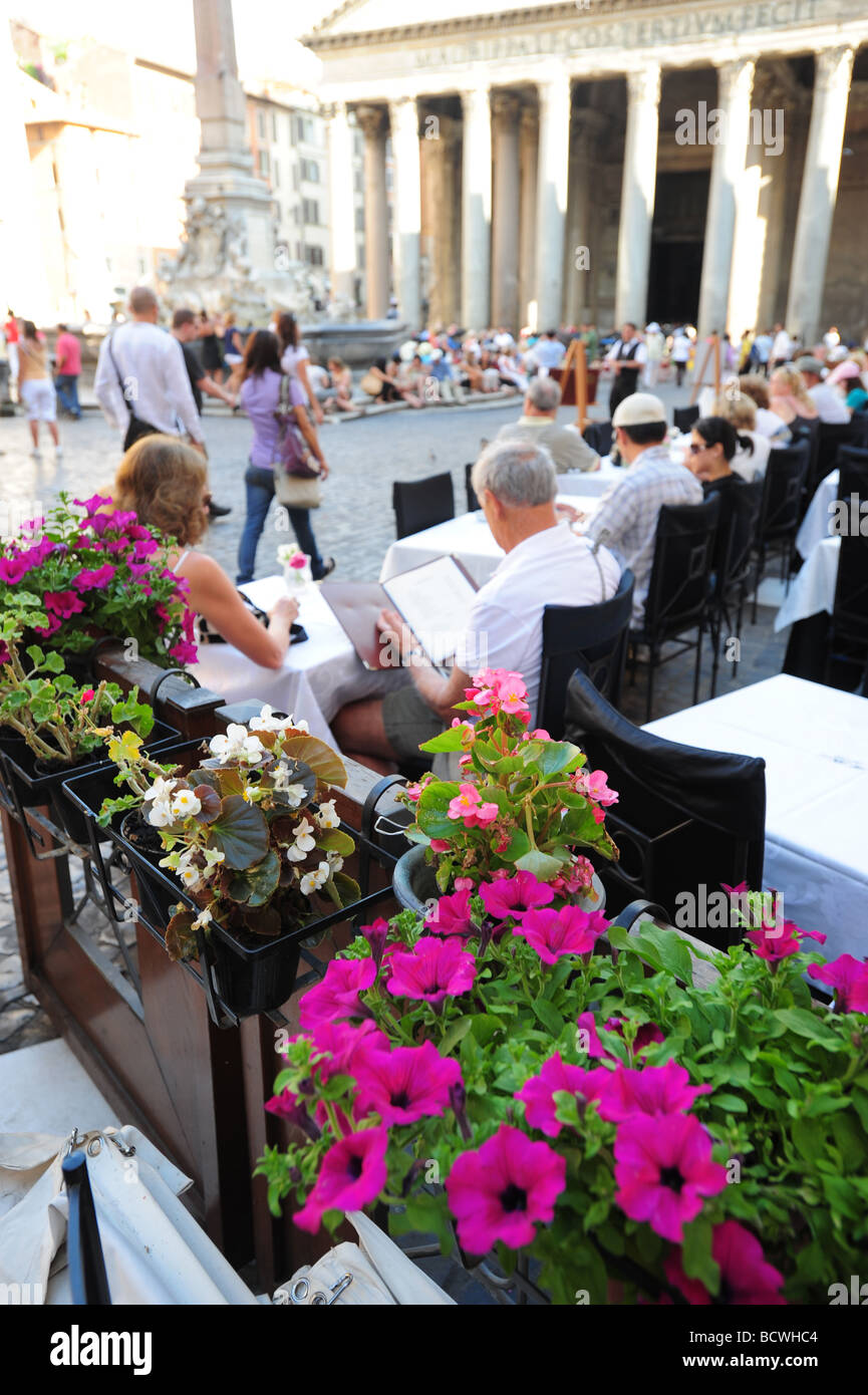 Europe Italy Rome outdoor dining at the Pantheon piazza della rotunda ...
