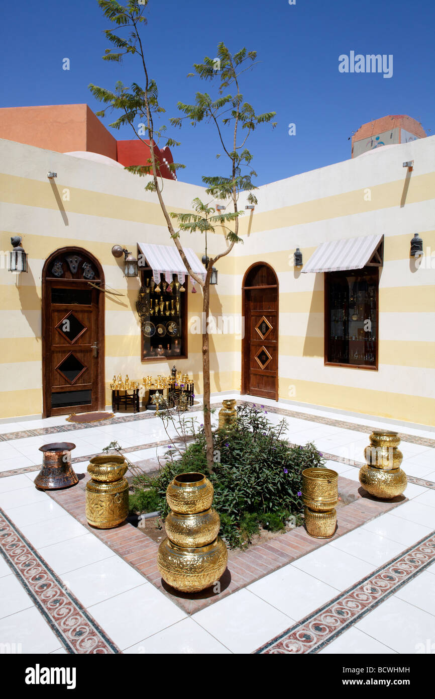 Brass vessels, traditional market, inner yard, Souk, marina, Hurghada ...