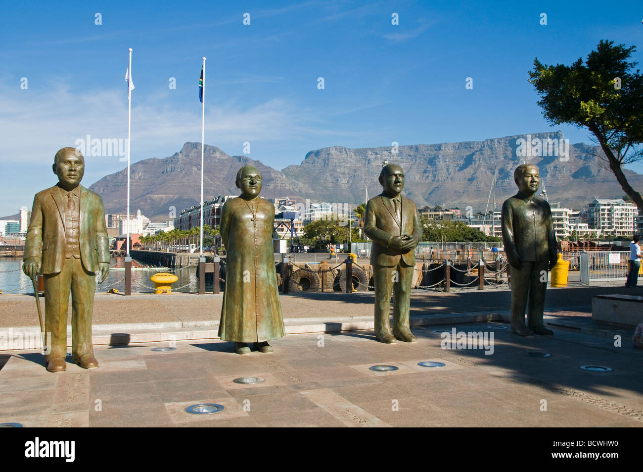 statues of Nelson Mandela and other South African leaders and view of ...