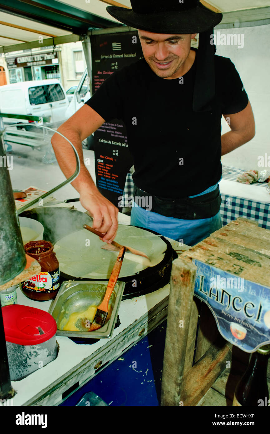 Paris France, Crepe stall Food Market French Man, Portrait , Stall ...