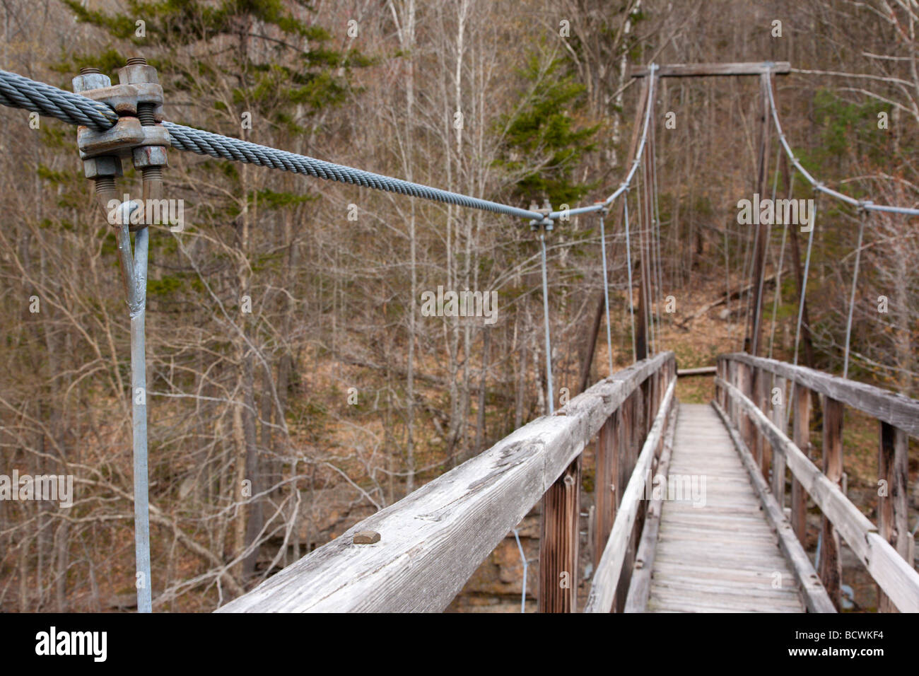 Suspension bridge, which spans the East Branch of the Pemigewasset ...