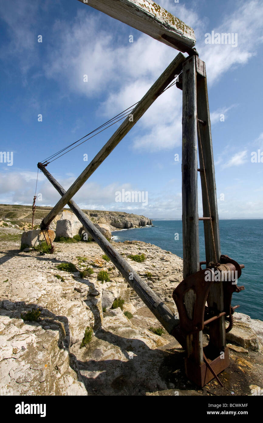 Portland BIll boat launch a frame tripod Dorset England uk gb Stock ...