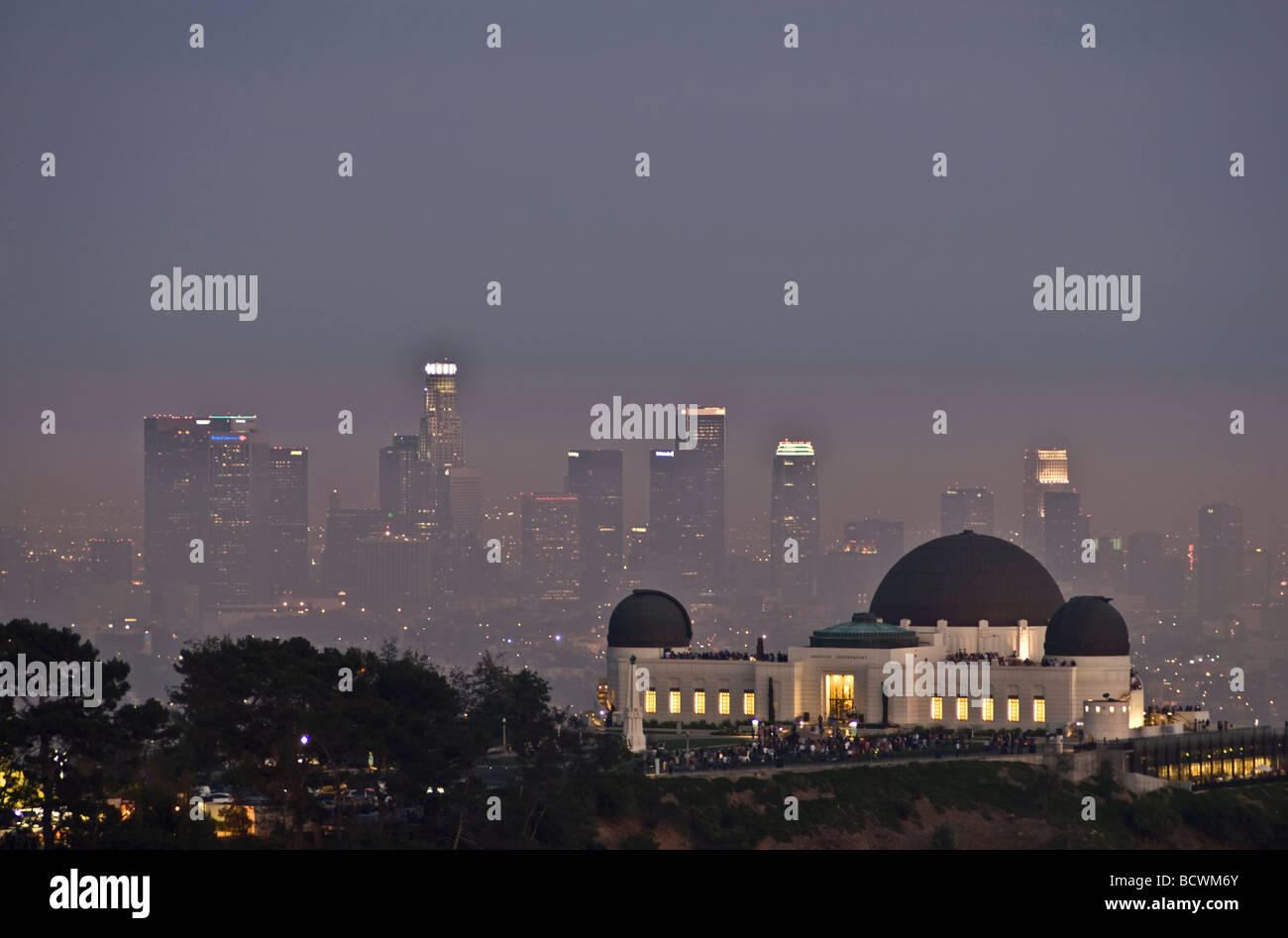Griffith Observatory at night as viewed from Mt Hollywood, Los Angeles ...