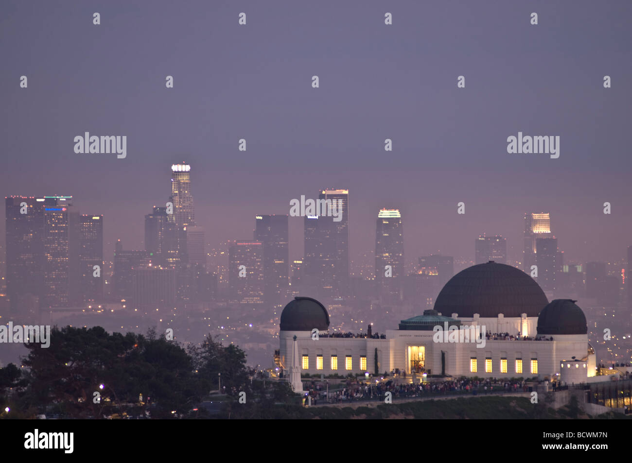Griffith Observatory at night as viewed from Mt Hollywood, Los Angeles ...