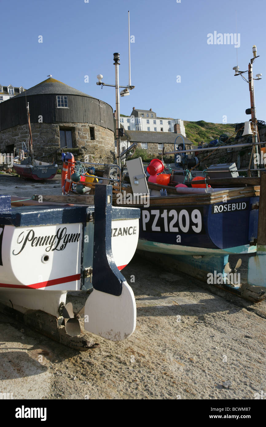 Area of Sennen, England. Fishing boats at Sennen Cove Harbour with the ...