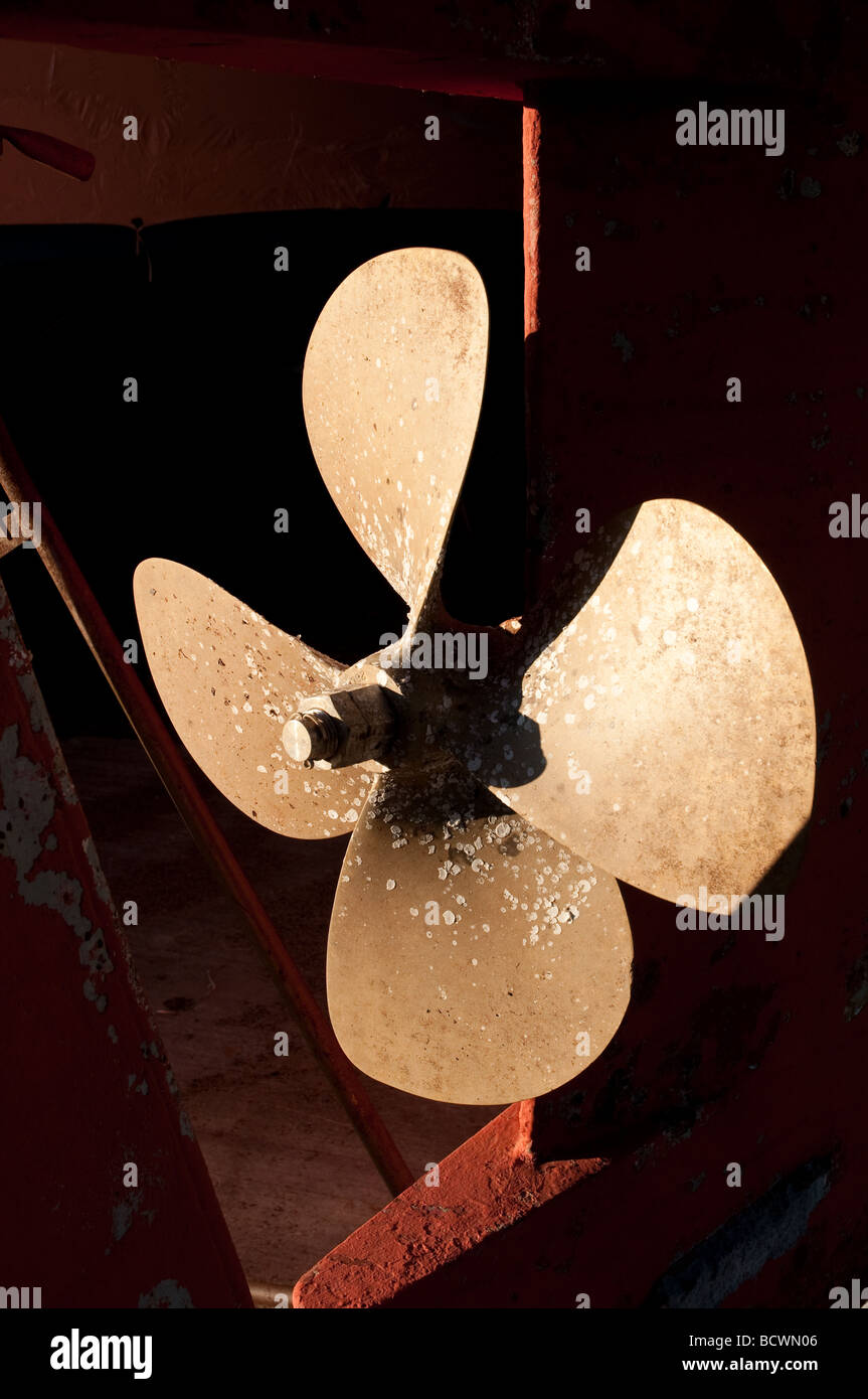 Rusty propeller in an old fishing boat in dry dock Gloucester MA Stock ...