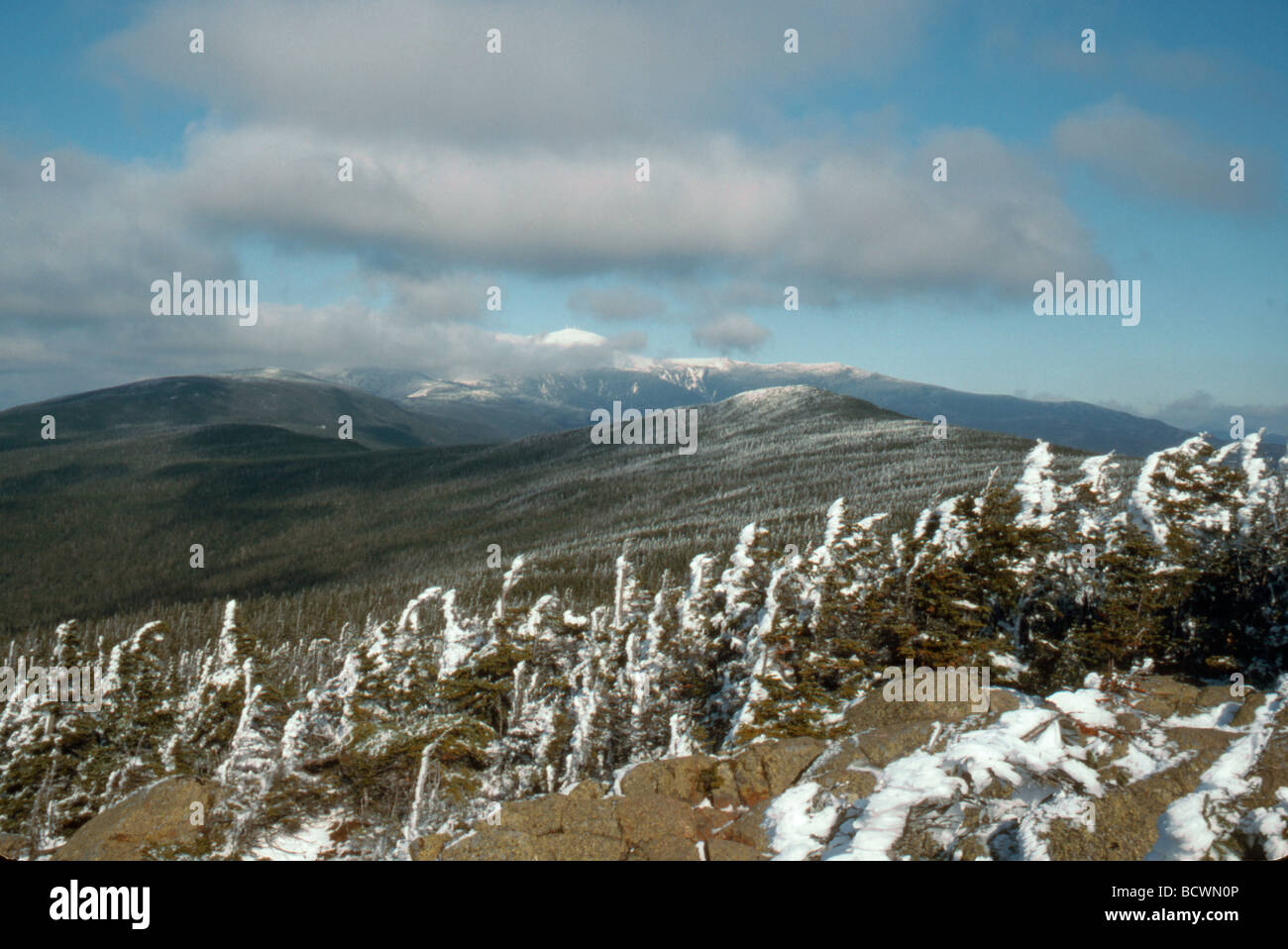A view of Mt Washington in the Presidential Range in early winter Stock ...