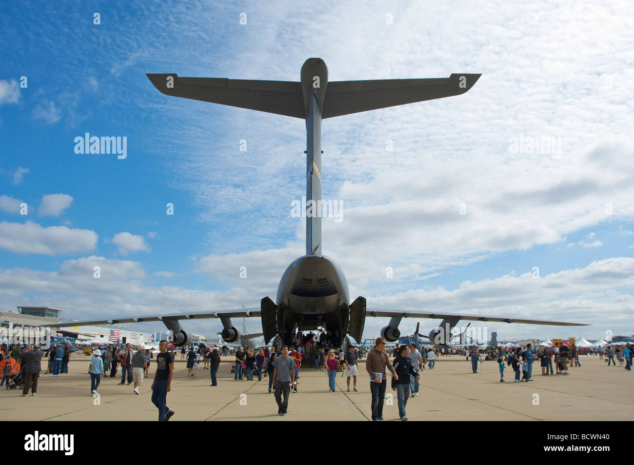 A large military transport plane on display at the Miramar Airshow 2008 ...