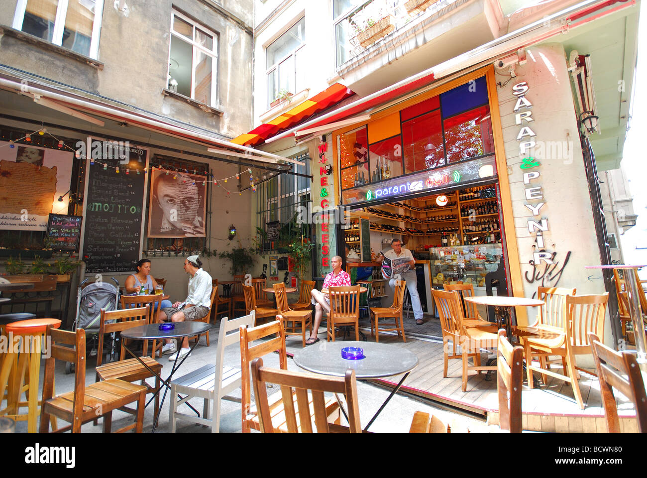 ISTANBUL, TURKEY. A narrow street with cafes and bars off Sofyali ...