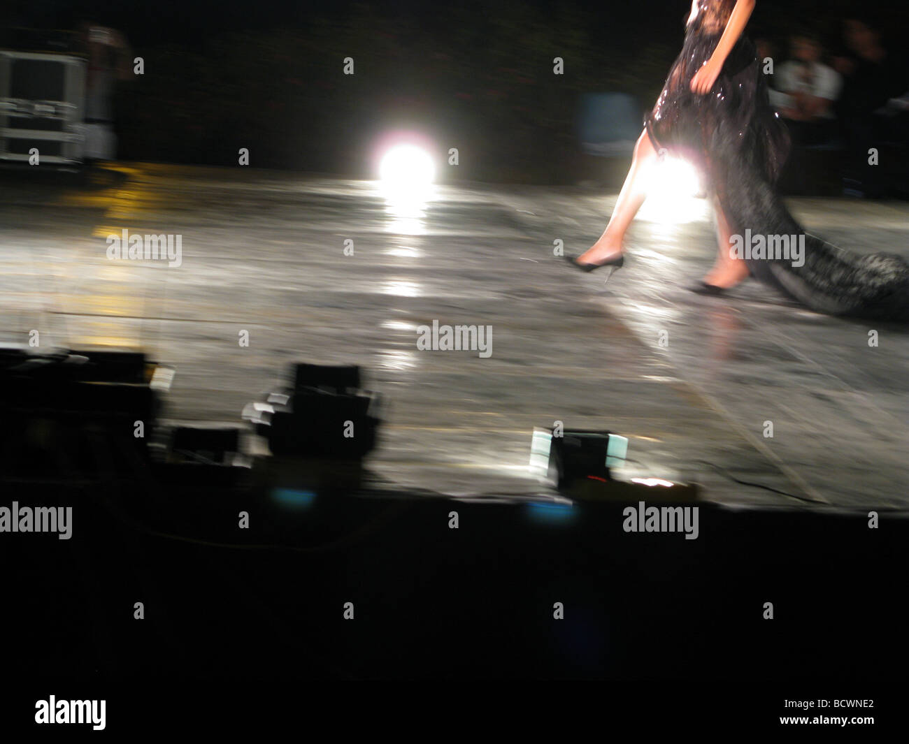 female model on catwalk at fashion show Stock Photo - Alamy