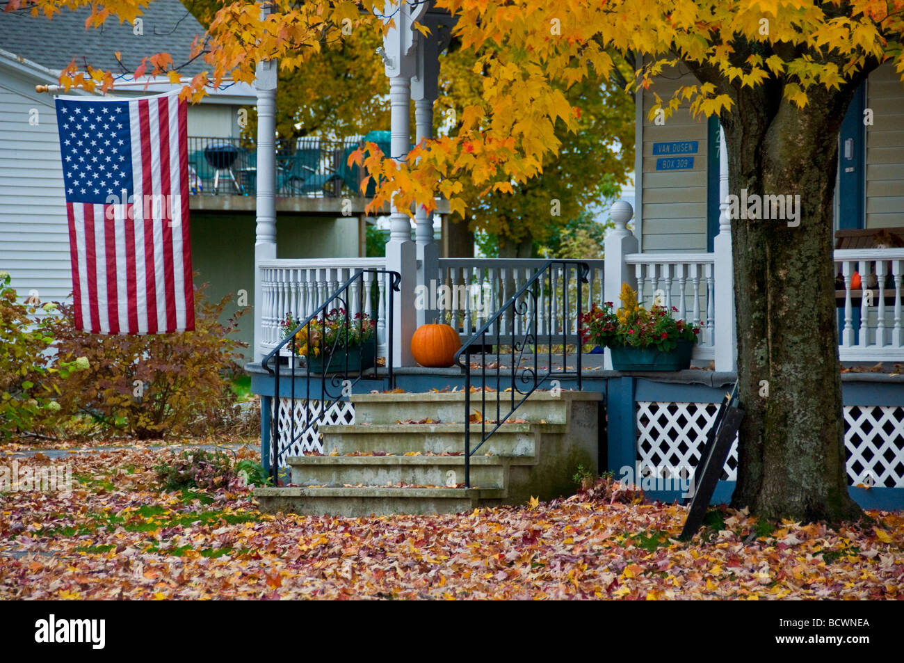 Typical scene in a Vermont town during the fall season Stock Photo - Alamy