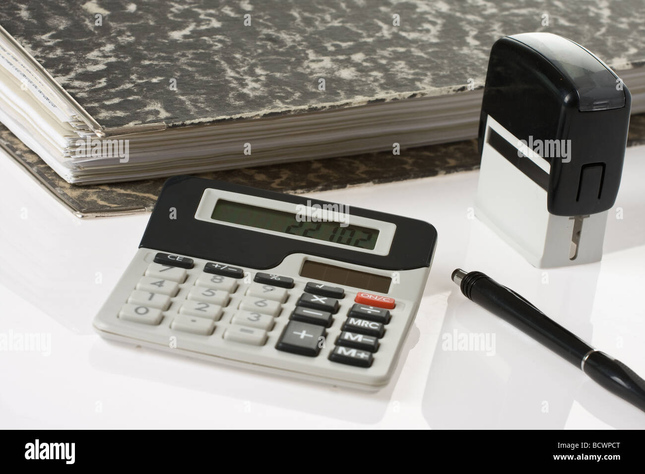 bookkeeping tools on white background Stock Photo - Alamy