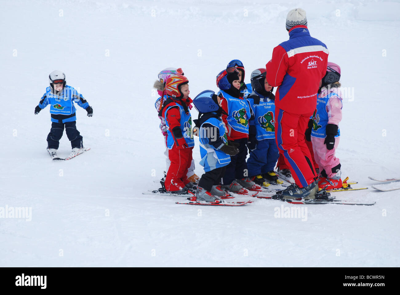 young children in ski class on mountain slope Zillertal Tirol Stock ...